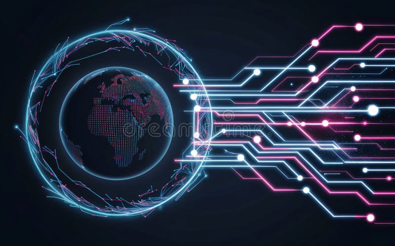 AI-generated, Globe with Interconnected Lines and Dots, , Abstract, Technology, and Clouud Stock ...