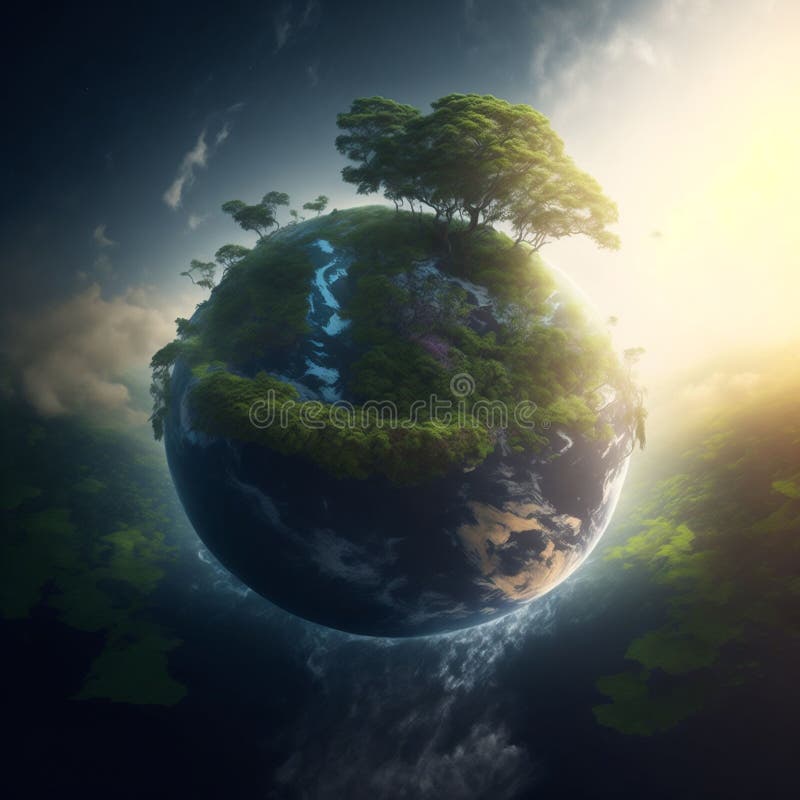 AI Generated Globe with Landscape with Trees Growing Stock Photo ...