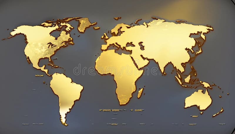 AI Generated Glossy Golden Map of the World Stock Illustration ...