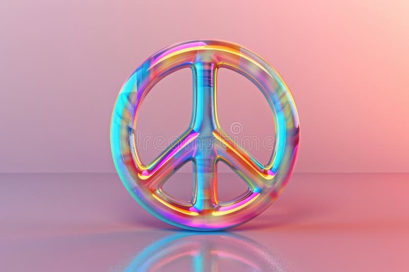 Glossy Rainbow Peace Symbol on a Soft Pastel Background, Symbolizing ...
