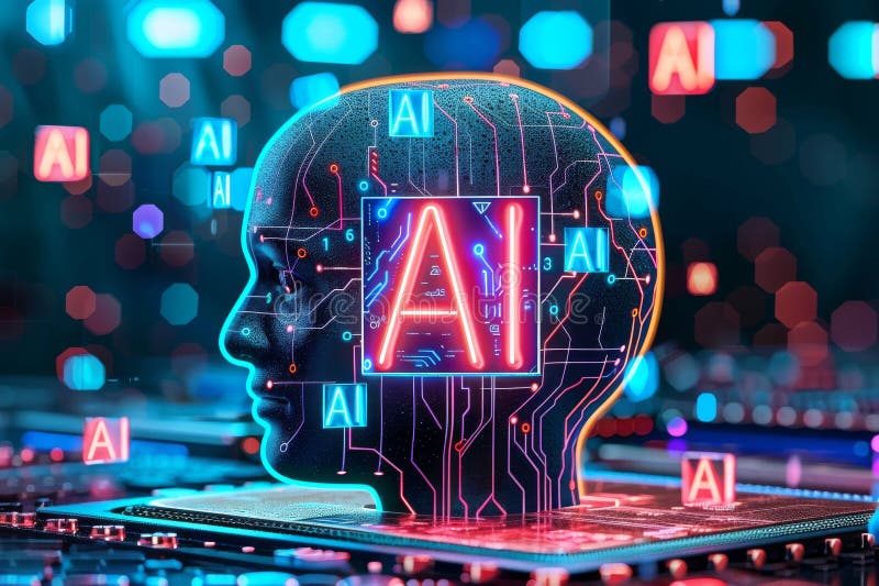 Glowing AI Brain with Neon Neural Network, Artificial Intelligence ... Glowing AI Brain with Neon Neural Network, Artificial Intelligence ...