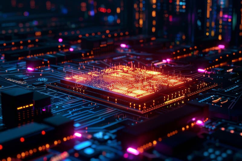 Glowing AI Processor in a Dark Futuristic Setting, Representing ...