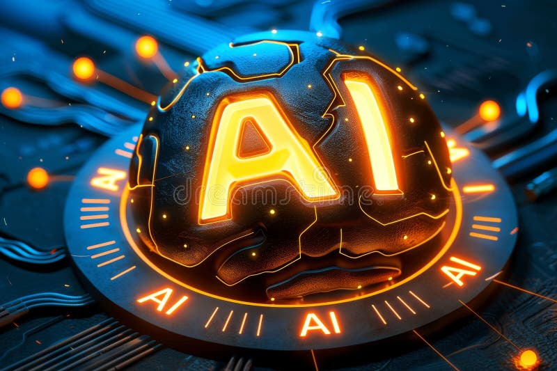 Glowing AI Symbol Amidst Futuristic Technology and Data Patterns in a ...