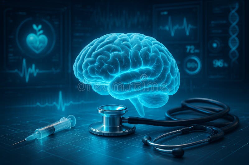 AI Generated a Glowing Blue Brain on a Digital Medical Console ...