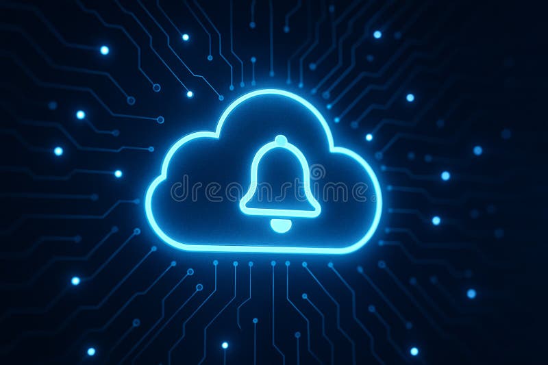 AI Generated Glowing Cloud with Notification Bell Icon and Digital ...