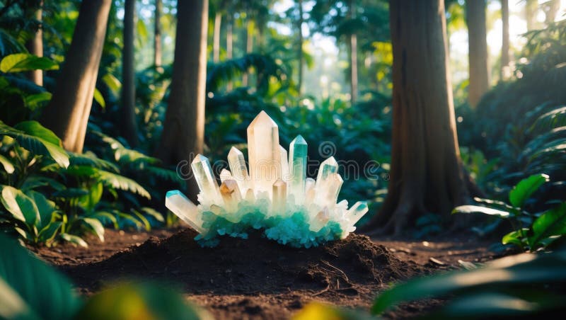 Glowing Crystal Formations in a Lush Tropical Forest. Stock Image ...