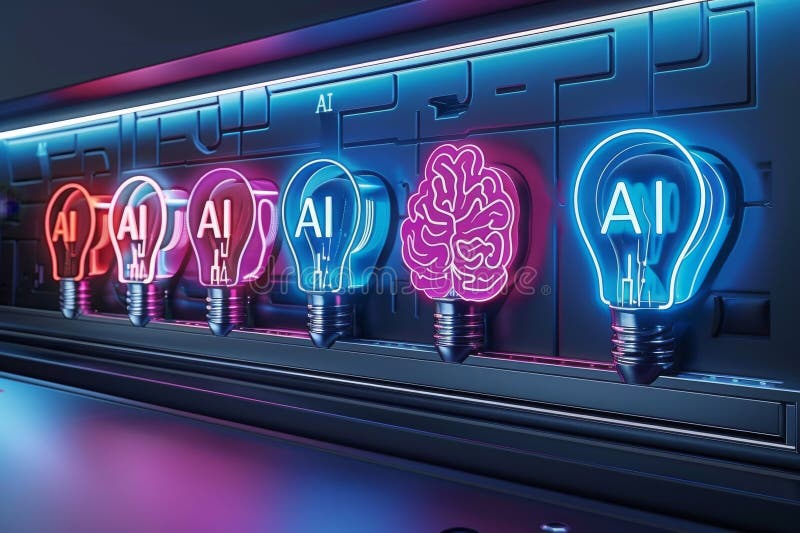 Glowing AI Light Bulbs in a Futuristic Setting, High Tech Illustration ...