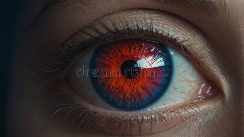 Glowing Red and Blue Eyeball with Symbol in the Iris. Stock Photo ...