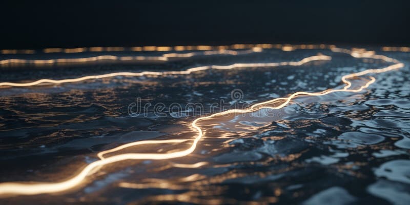 Glowing River of Light Flowing Across Dark Water Surfaces Captivating ...