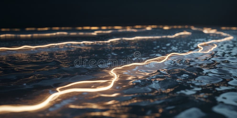 Glowing River of Light Flowing Across Dark Water Surfaces Captivating ...