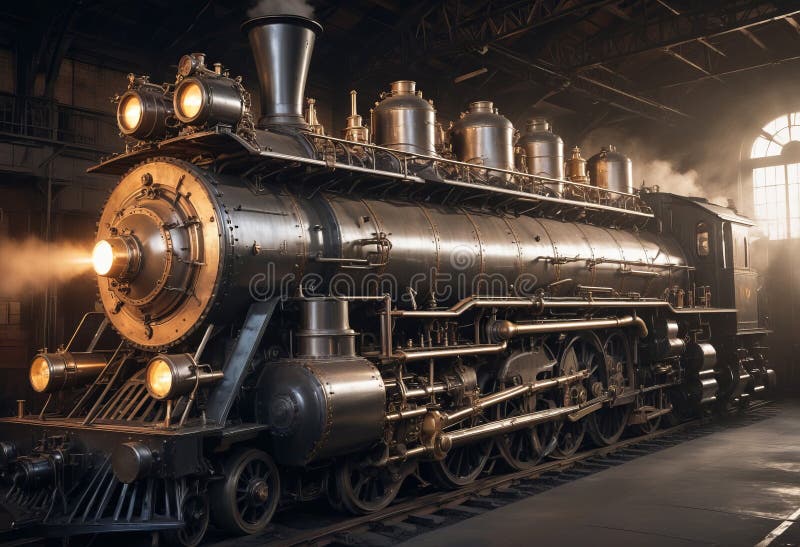 Glowing Steam Locomotive Engine with Transparent Casing Stock ...