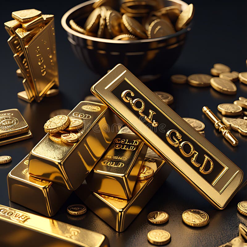 AI Generated Gold Bars, Ingots and Biscuits Alongwith Coins Stock ...