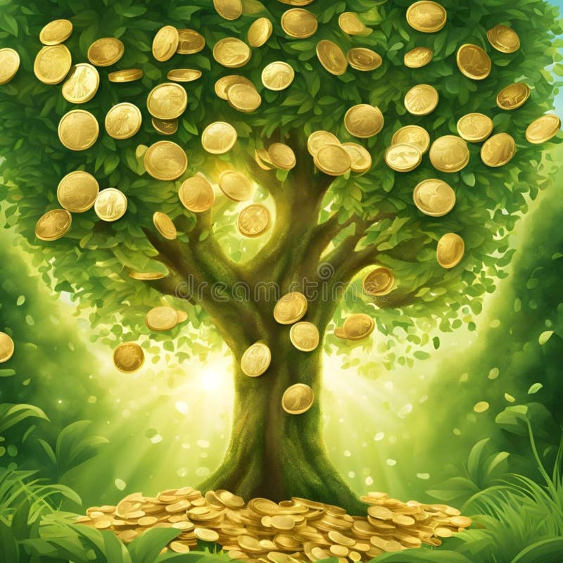 AI Generated Gold Coin Tree, in a Forest Stock Illustration ...