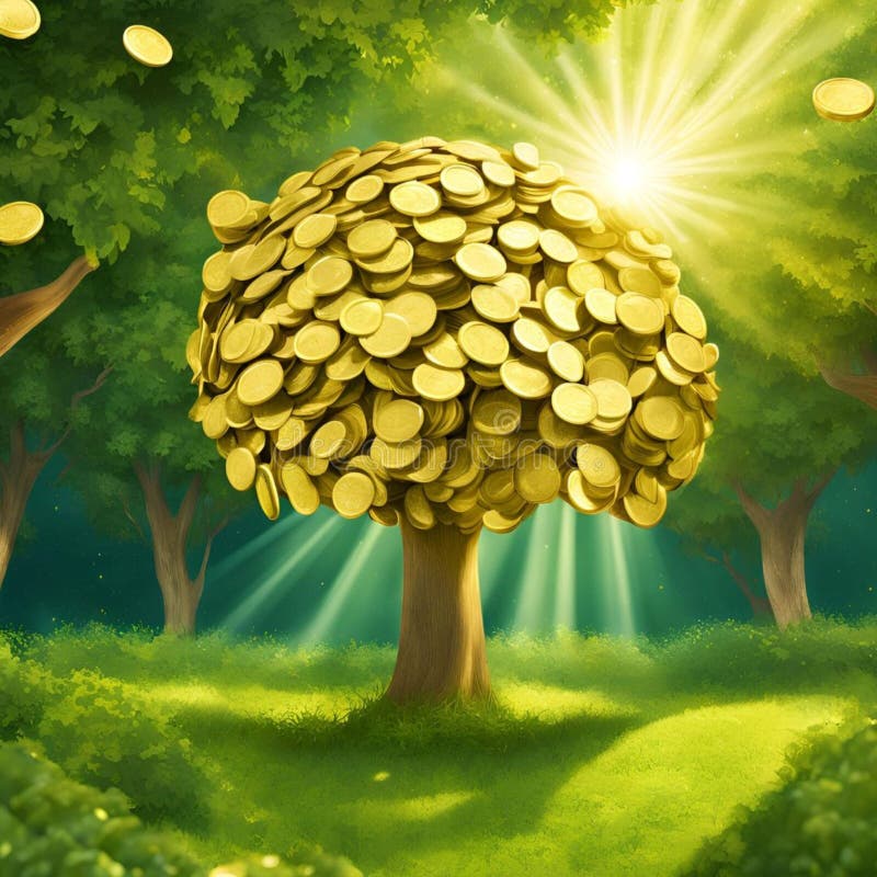 AI Generated Gold Coin Tree, in a Forest Stock Illustration ...