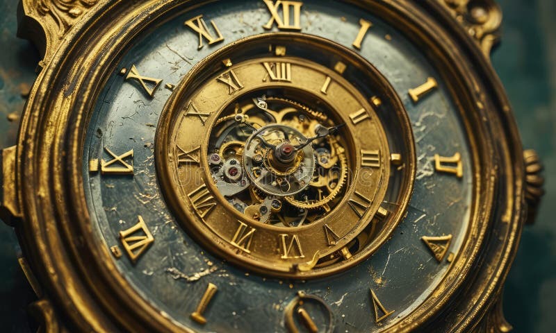 A Gold and Silver Clock with Roman Numerals on it. Stock Illustration ...