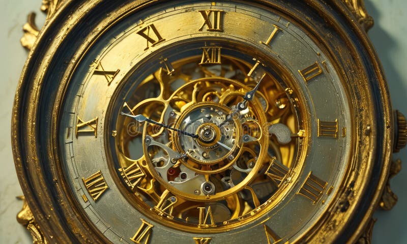 A Gold Clock with Roman Numerals on it. Stock Illustration ...