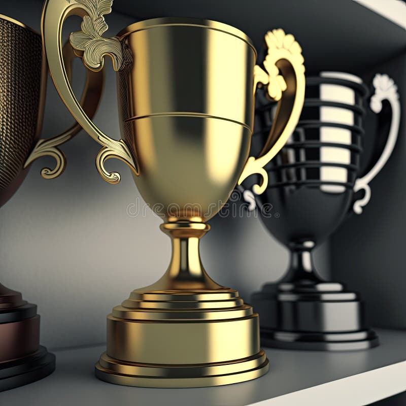 Ai Generated Gold Colored Trophy on Book Shelf Stock Illustration ...