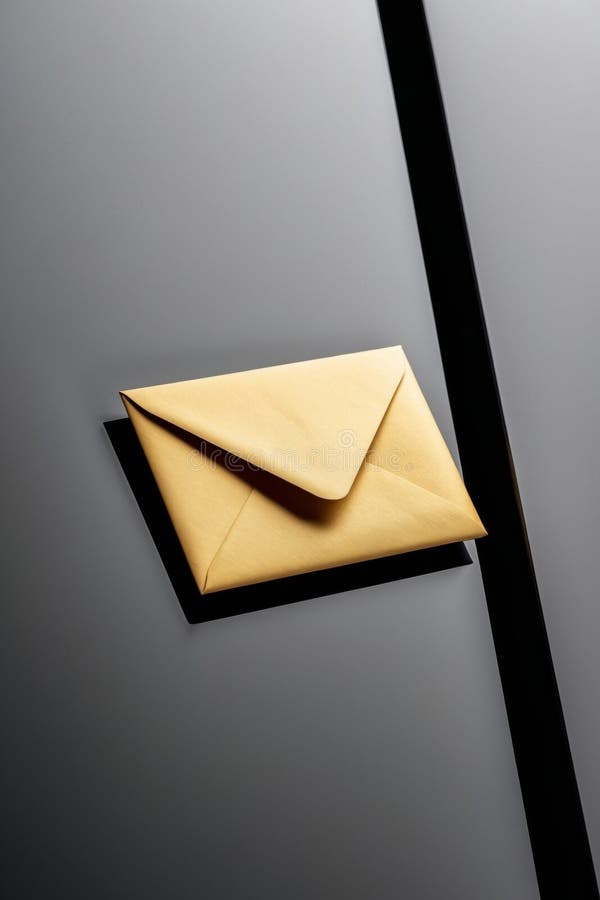 The Gold Envelope Contrasts with the Black Reflective Surface. Stock ...