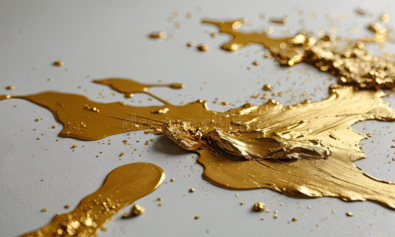 A Gold Colored Paint Spill on a White Surface. Stock Illustration ...