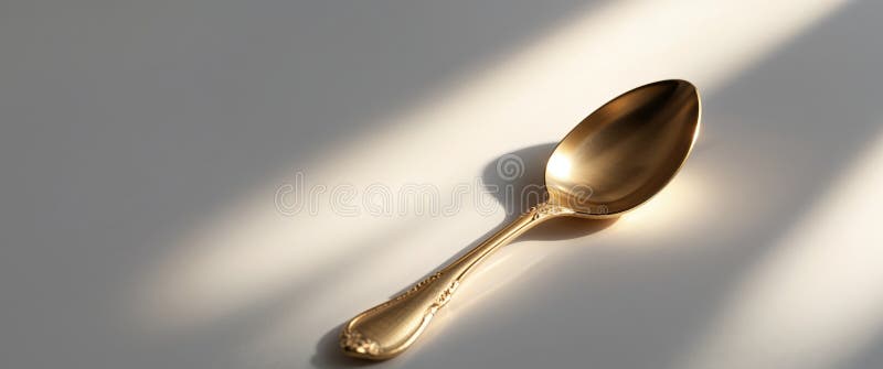 Gold Spoon on White Surface in Natural Light. Stock Photo - Image of ...