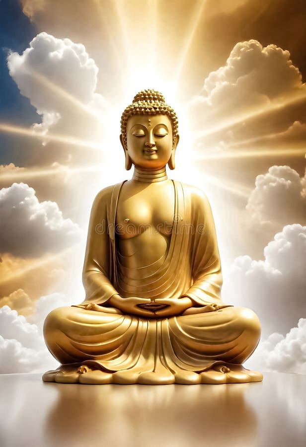 Golden Buddha Statue in the Sky with Clouds Stock Illustration - Illustration of siddhattha ...