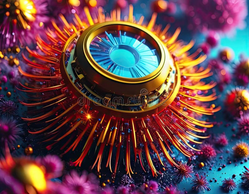 A Close Up of a Gold Colored Object with a Blue Center. Stock ...