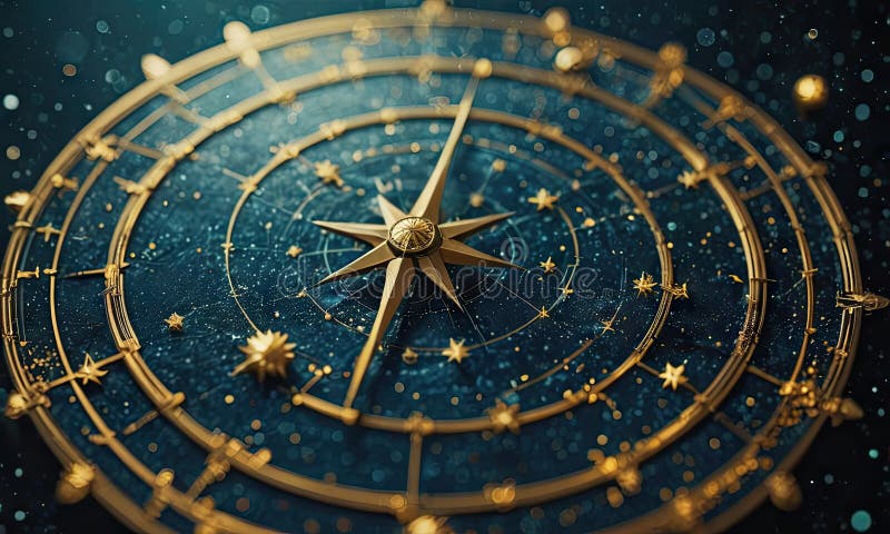A Gold Compass with a Star on it is Shown in a Circle. Stock ...