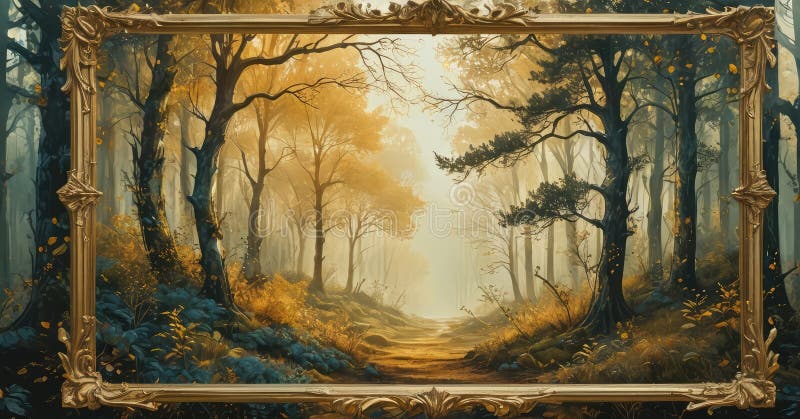 A Picture of a Forest with a Frame Around it. Stock Illustration ...
