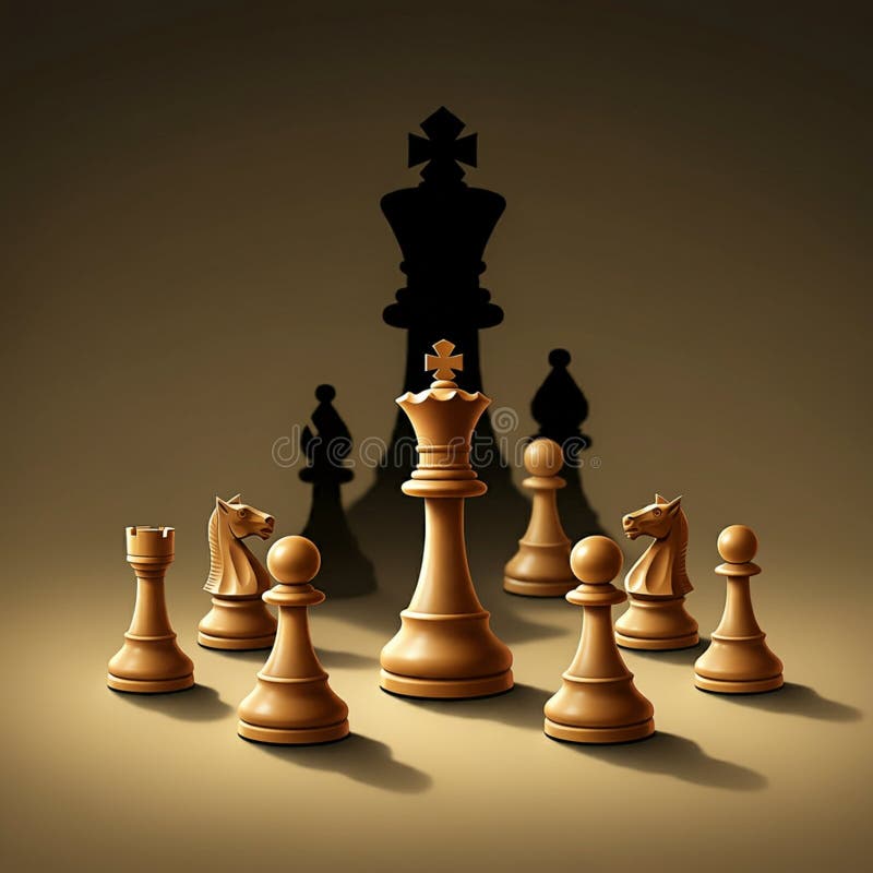 AI Generated Golden King Surrounded by Chess Pieces with Shadows Stock ...