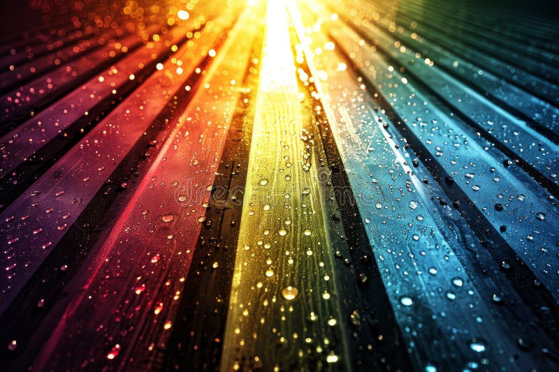 Golden and Rainbow Light Rays on Dark Surface, Creating a Stunning and Dramatic Visual ...