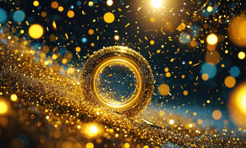 A Golden Circle is Surrounded by Gold and Blue Lights. Stock ...