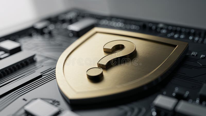 Golden Shield Question Mark on Circuit Board Stock Photo - Image of ...