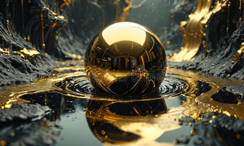 A Gold Ball is in the Center of a Black and Gold Background. Stock ...
