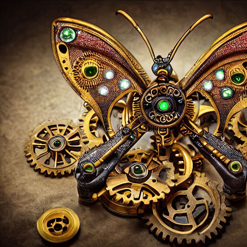 AI-generated Golden Steampunk Clockwork Butterfly Stock Illustration ...