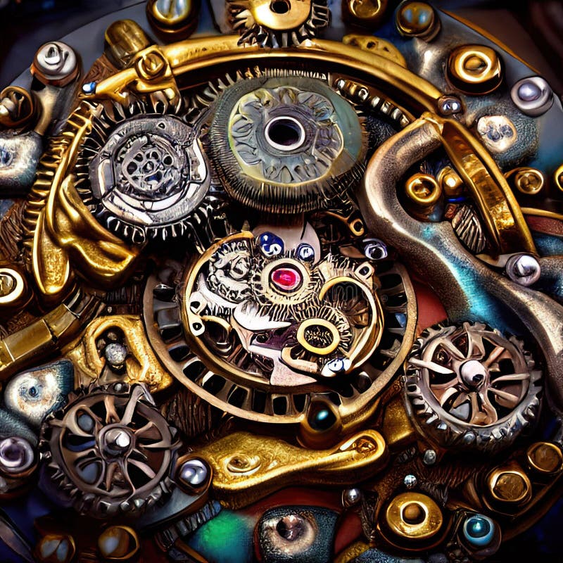 AI-generated Golden Steampunk Clockwork Gears Stock Illustration ...
