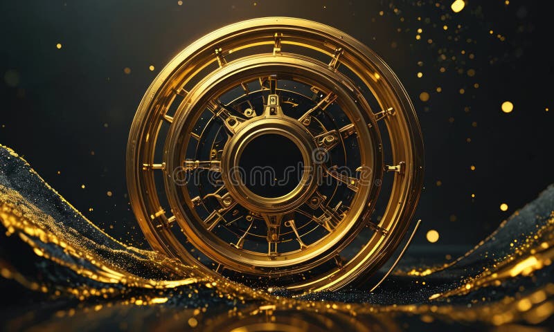 A Gold Wheel is Shown in the Image, with a Black Background. Stock ...