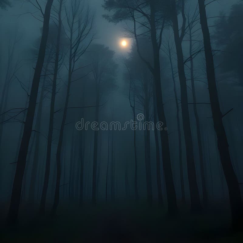 Forrest at Night with Moon and Trees Creepy. AI Created Stock Image ...