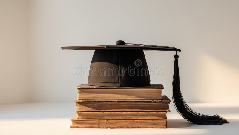 Graduation Cap on Stack of Book Celebrating Academic Success Stock ...