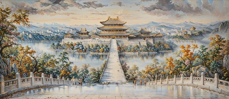 AI Generated Palace, Traditional Architecture, Lake, Mountains, Trees ...