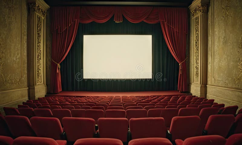 A Movie Theater with Red Seats and a Big Screen in the Middle of the ...