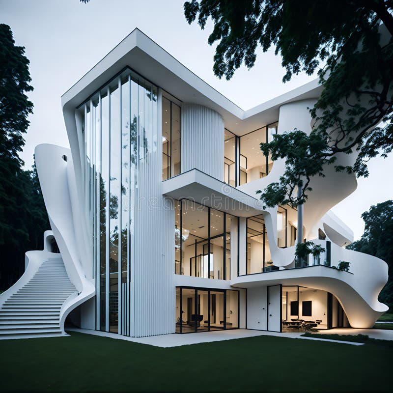 Ai Generated a Grand White Building with an Impressive Spiral Staircase ...
