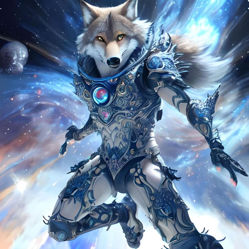 AI Generated Gray Wolf with Yellow Eyes and Patterned Forehead Stock ...