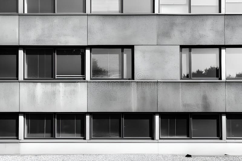 AI Generated Grayscale Illustration of a Gray Building with Many ...