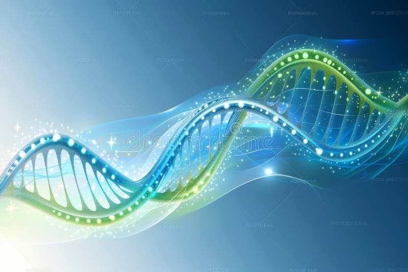 Green and Blue Intertwined DNA Strands with Light Trails Depict the ...