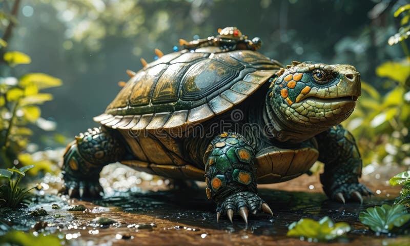 A Turtle with a Shell and a Crown on it. Stock Illustration ...
