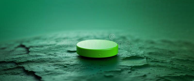 Green Circular Button on Textured Deep Green Background Surface Stock ...