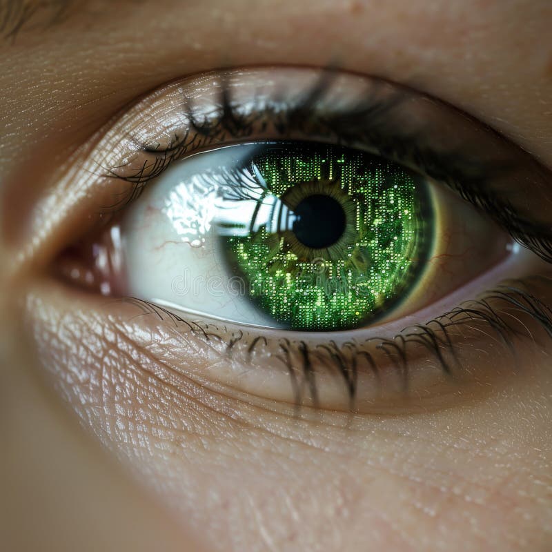 Green Digital Eye with Data Streams, Symbolizing Eco Friendly ...