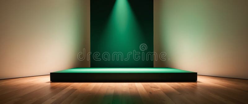 Green Spotlight Stage with Wooden Floor Background. Stock Image - Image ...