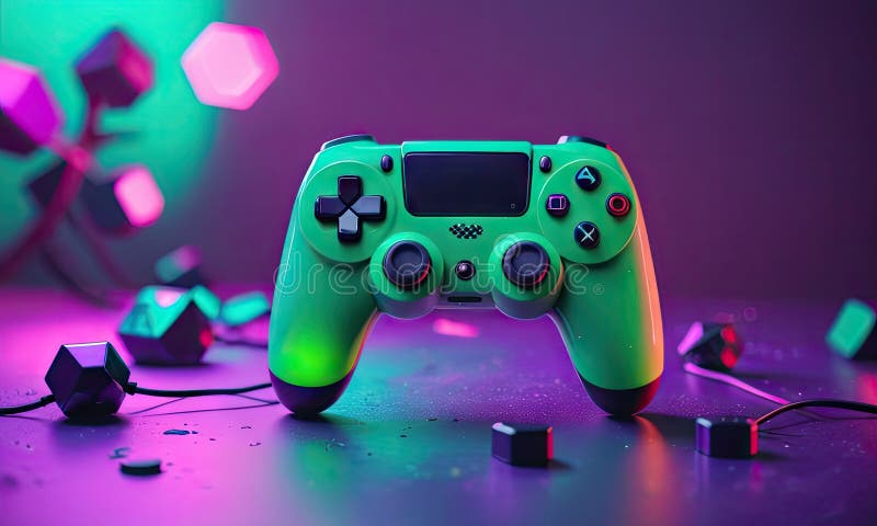 A Green Video Game Controller is Sitting on a Table. Stock Illustration ...
