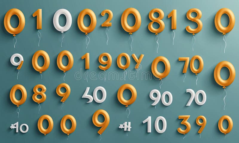 A Collection of Balloons in the Shape of Numbers, Including 0, 1, 2 ...